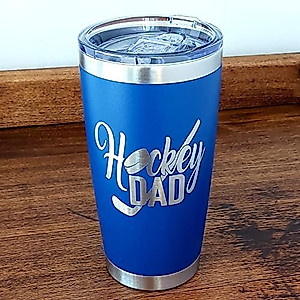 Hockey Dad 20oz Stainless Steel Tumbler (Royal Blue), Insulated Coffee Travel Mug, Ice Hockey gifts for Men