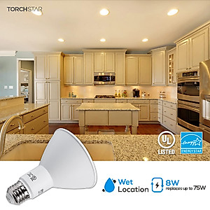 TORCHSTAR PAR30 Long Neck LED Bulb, CRI90+ Dimmable LED Spotlight Bulbs, 8W=75W, 3000K Warm White, UL & ES Listed, 800LM Super Bright, for Recessed Trim Lighting, Track Light, Pack of 6