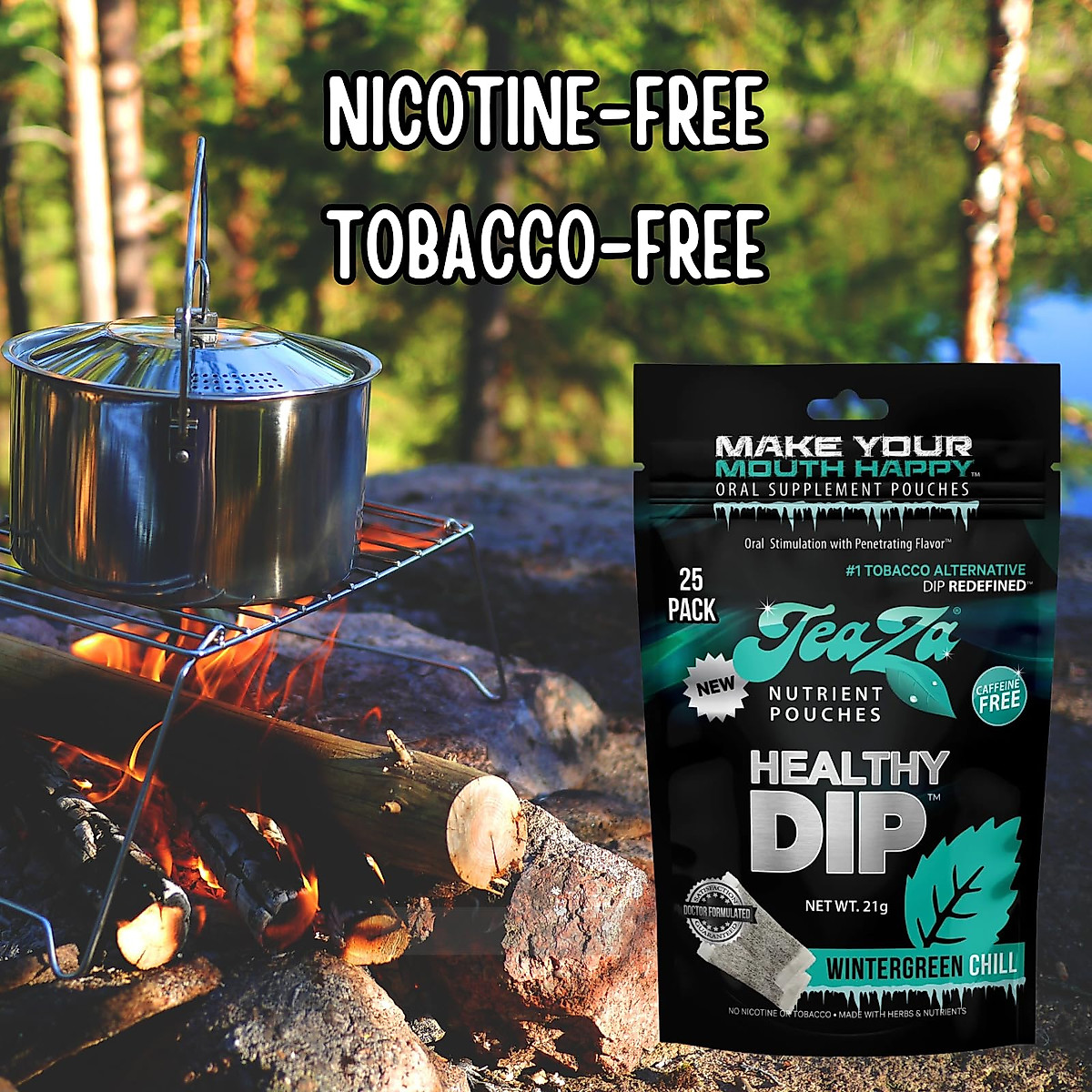 Teaza Herbal Energy Pouches Tobacco Free Nicotine Free, Smokeless Alternative Snuff Healthy Chewing Dipping Alternative, Wintergreen Chill (2 Pack) Tobacco Free Dip No Caffeine Refreshing Cool Flavor