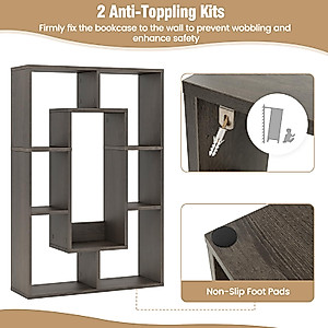 Giantex 7-Cube Book Shelf, Freestanding Wooden Bookcase w/Anti-Tipping Kits, Geometric Open Cube Storage Organizer w/Display Rack, Modern Rectangular Bookshelf for Living Room, Kids Room, Gray