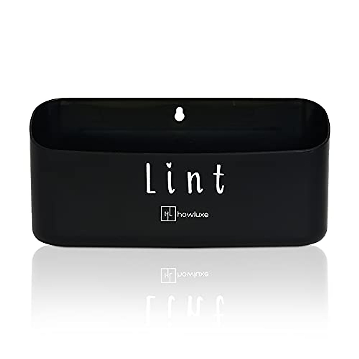 HowLuxe Magnetic Lint Bin for Laundry Room - Minimalist Plastic Dryer Lint Bin Organizer with Strong Magnet Backing - Hole Hanger Wall Mount Dryer Ball or Dryer Sheets Container, Black, Small