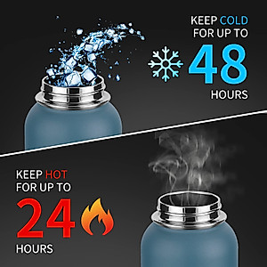 Senbowe 40 oz Insulated Water Bottle With Straw, Stainless Steel Leak Proof Vacuum Sports Water Flask with 3 Lids (Straw, Spout and Handle Lid), Keeps Cold and Hot, Great for Hiking, Biking, Running