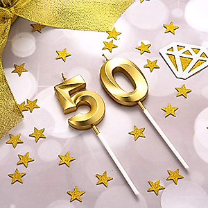 50th Birthday Candles Cake Numeral Candles Happy Birthday Cake Topper Decoration for Birthday Party Wedding Anniversary Celebration Supplies (Gold)