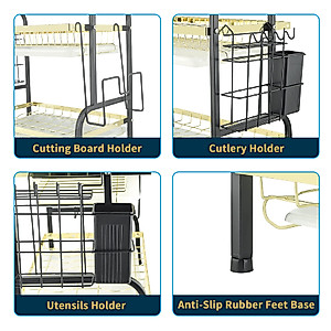 BETTWILL Dish Drying Rack – Carbon Steel Dish Racks for Kitchen Counter – 2 Tier Dish Drying Rack with 2 Drainer Trays,Kitchen Organizer