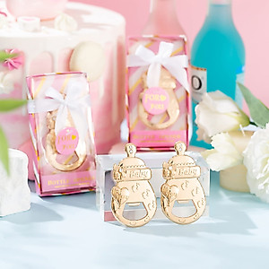 Uezea 24 Pieces Baby Bottle Openers Baby Shower Favors, Gifts, Decorations, or Souvenir Guest Gift Boxes, Poppin Design for Boys or Girls (pink)