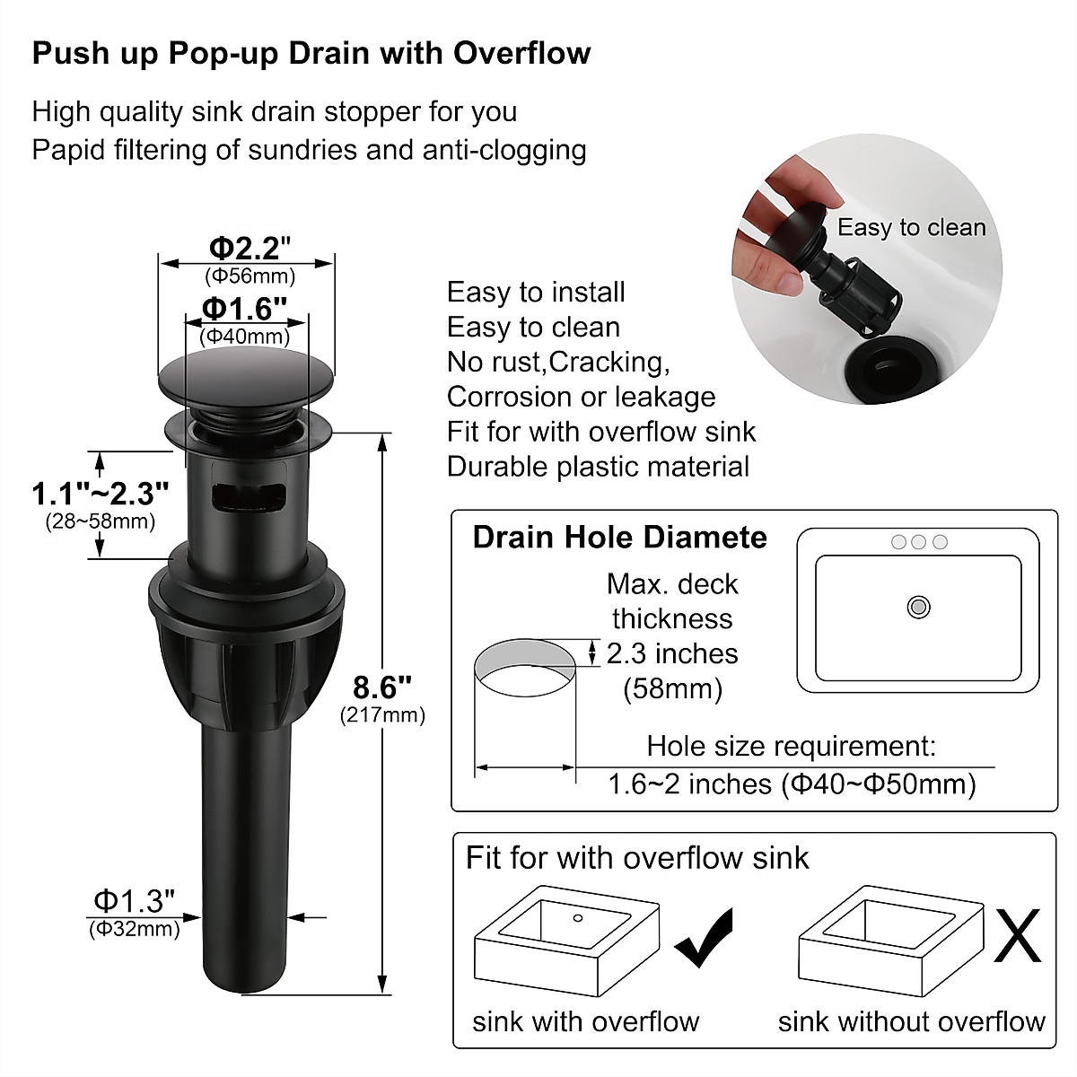 Derengge Two Handle Bathroom Sink Faucet Matte Black 3 Hole Bathroom Faucet with Overflow Pop up Drain, 360° Swivel Spout Sink Faucet 4 Inch Centerset Lavatory Faucet,F-4501-MT
