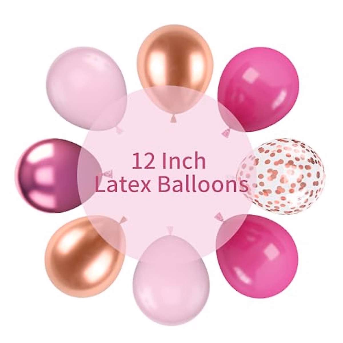GREMAG Pink Balloons, 12inch Hot Pink Rose Gold Macaron Pink Metallic Magenta Confetti Balloon Kit with Ribbons, 60Pcs Latex Balloon for Birthday Baby Shower Anniversary Wedding Graduation Girls Party