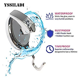 YSSILADI Shower Suction Cup Hooks, Upgraded Removable Stainless Steel Hooks Nightgown and Towel Hooks - for Home Kitchen and Bathroom (Silver Plating, 2pack)