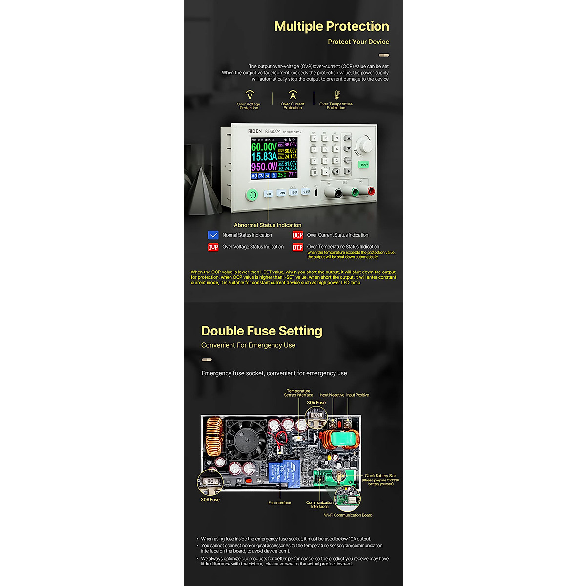 DC Power Supply Variable Adjustable Lab Bench Power Supply Buck Converter Step Down Switching Regulated 4-Digital LCD Display 60V 24A 1140W Assembled RD6024