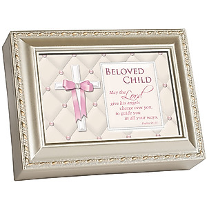Cottage Garden Beloved Child Champagne Silver Rope Trim Music Box Plays Jesus Loves Me