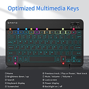 FINTIE 10-Inch Ultrathin Wireless Bluetooth Backlight Keyboard, [7 Color Backlit] Rechargeable Keyboard for iPad Samsung Tablet, iPhone Smartphone, iOS, Android Tablets Phone, Black