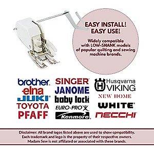 Madam Sew Open Toe Walking Foot for Quilting and Sewing | Stitch Through Multiple Layers and Match Prints | Compatible with Low-Shank Sewing Machine | Brother, Singer, Janome, Babylock & More