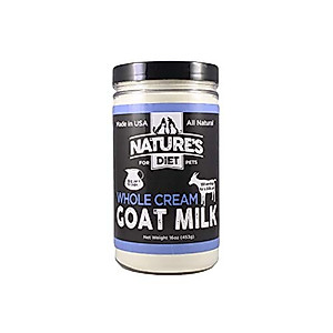 Nature's Diet Pet Dried Whole Cream Goat Milk for use as High Protein, Hypoallergenic Digestion, Nutrition and Anti-inflammatory Powdered Instant Meal Topper (16 oz = 53 Cups or 159 Servings)