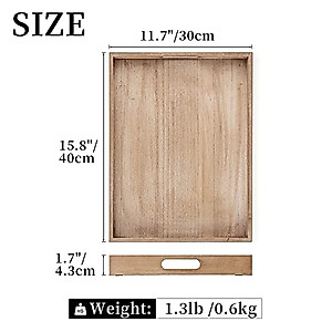 Hanobe Serving Tray with Handles: Rustic Decorative Wood Rectangle Trays with Cutout Handles for Coffee Table Breakfast Ottoman Living Room Kitchen Home Decor, Light Brown