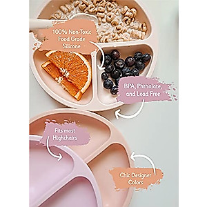 Ullabelle Silicone Plates for Kids & Toddlers | 3 Pc Set | Skid Proof & Unbreakable | Divided Baby Plates | BPA Free, Non-Toxic | Dishwasher & Microwave Friendly | Kids Plates with Dividers (Pink)