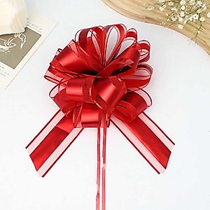 GAKA 10 Pieces Red Pull Bow, Large Pull Bows for Wrapping Gift or Flower Baskets Decorations, Christmas Valentine's Day Various Party Gift Flower Decorations