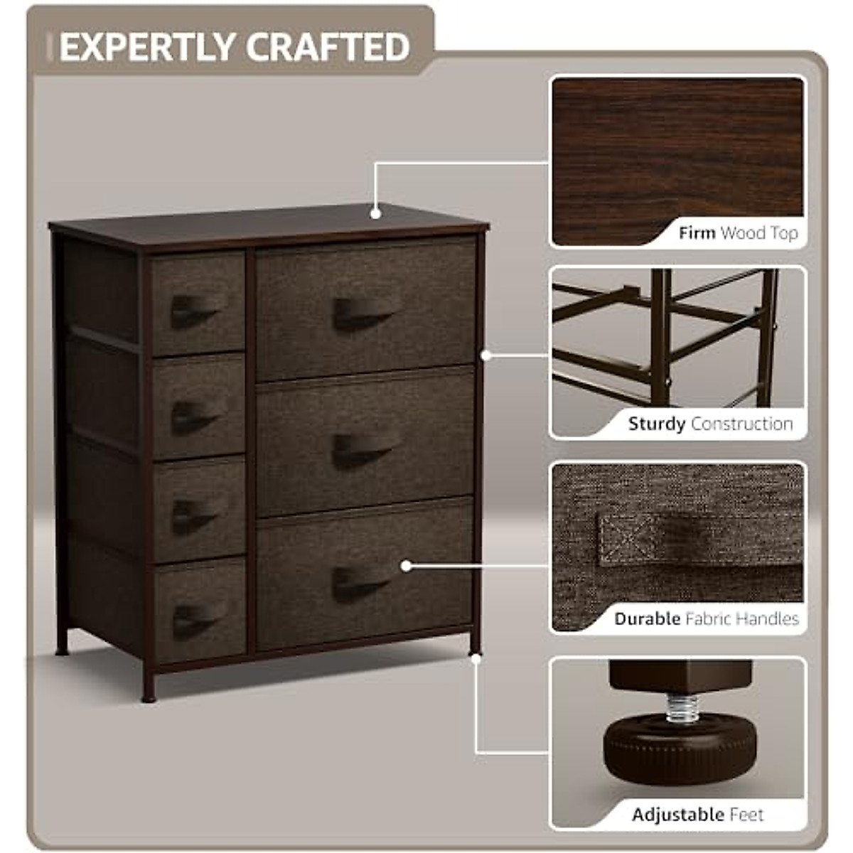 Sorbus Dresser with 7 Drawers - Chest Organizer Tower Unit with Steel Frame, Wood Top, Easy Pull Fabric Bins - Storage Furniture for Bedroom, Hallway, Closet & Office Organization