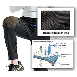 Gash Hao Mens Snow Ski Waterproof Softshell Snowboard Pants Outdoor Hiking Fleece Lined Zipper Bottom Leg (180Black, 32W x 32L)