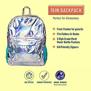 Wildkin 16-Inch Kids Backpack for Boys & Girls, Perfect for Elementary School Backpack, Features Padded Back & Adjustable Strap, Ideal Size for School & Travel Backpacks (Holographic)