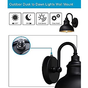 Dusk to Dawn Outdoor Wall Light,Includes LED Filament Bulb,Black Farmhouse Porch Light,Barn Lights Outdoor,Outdoor Gooseneck Lighting,Exterior Light Fixture,Outdoor Light for House,Garden,Garage,Yard