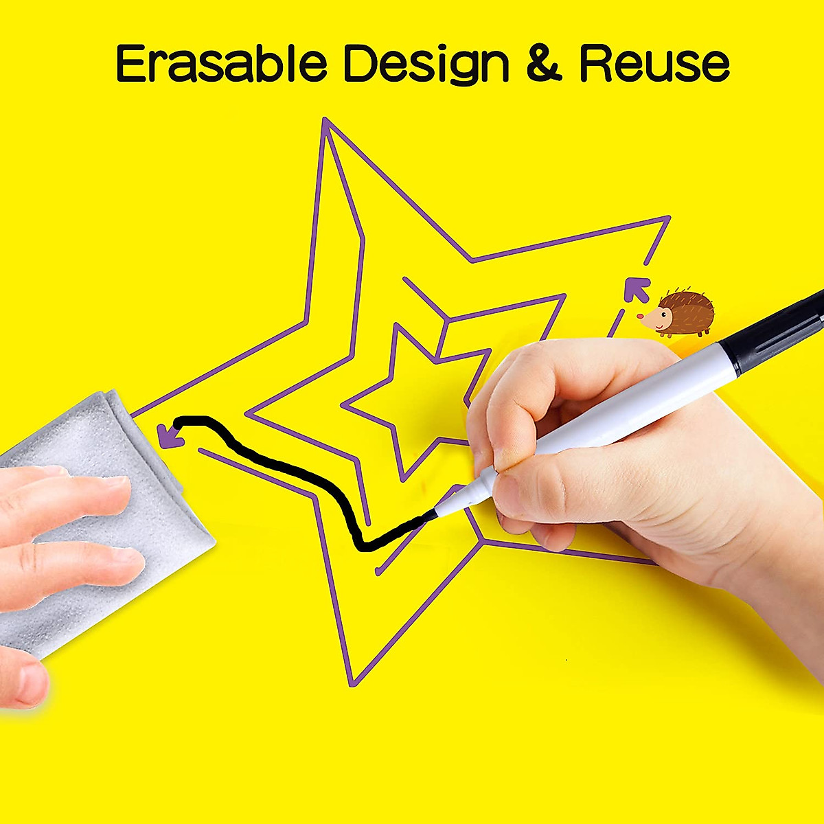 Panda Juniors Brain Games Flash Cards, Early Learning Flash Cards Toys Write and Wipe Practice Card, Preschool Educational Toys for 3 4 5 6 7 8 Years Old (30 Flashcards and Marker)