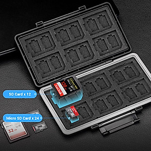 36 Slots Memory Card Case Water-Resistant Anti-Shock Memory Card Wallet for 24 Micro SD SDXC SDHC TF Cards and 12 SD SDXC SDHC Cards