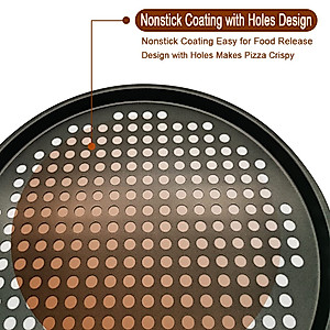NBFTLTOP Non-Stick Pizza Pans, 12 Inch Carbon Steel Pizza Baking Pans with Holes for Oven Baking Supplies, Set of 2