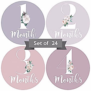Baby Monthly Stickers | Floral Baby Milestone Stickers | Newborn Girl Stickers | Month Stickers for Baby Girl | Baby Girl Stickers | Newborn Monthly Milestone Stickers (Set of 24)