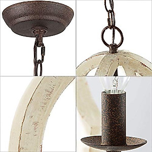 LOG BARN Farmhouse Chandelier, Handmade Distressed White Large Wood Light Fixture for Dining Room, Bedroom, Foyer, Entryway and Living Room