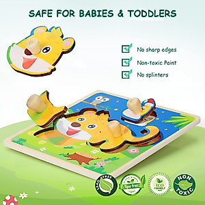 Toy Life Wooden Puzzles for Toddlers 1-3, 6 Animals Toddler Puzzles 1-3, Puzzles for Toddlers 2-4, Wood Puzzles Montessori Toys for 1 2 Year Old, Baby Puzzles 12-18, Kids Learning Toy Xmas Gifts