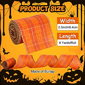 TONIFUL 2.5 Inch Orange Stripe Burlap Ribbon Wired Edge Ribbon Thanksgiving Fall Halloween Christmas Wired Ribbon for Crafts Gift Tree Topper Wreath Bows Outdoor Indoor Decorations 6yds