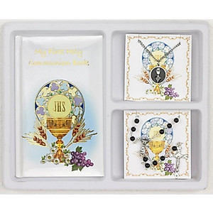 Boys My First Holy Communion Gift Set with Prayer Book, Rosary, and Chalice Pendant