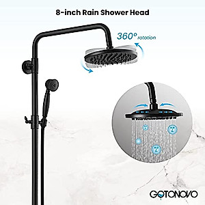gotonovo Matte Black Wall Mounted Bathroom Rainfall Shower Faucet System Set Mixer 8-Inch Round Head Double Cross Handles Bathroom Bathtub Hand Spray Tub Spout Bathroom Fixtures