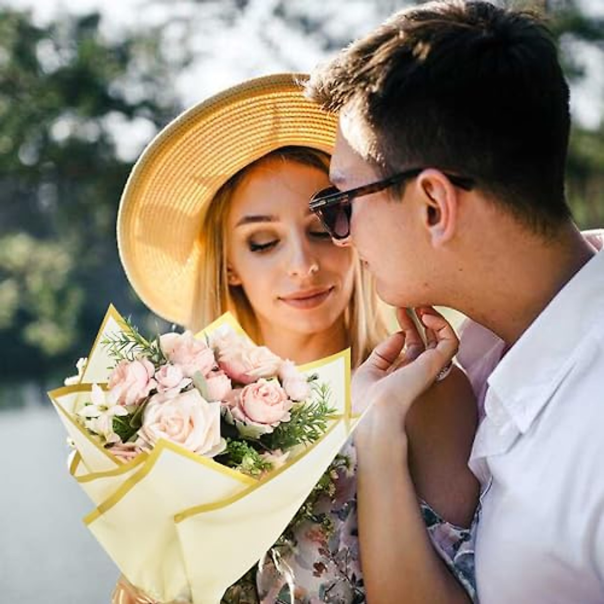 BEISHIDA 20 Sheets Light Yellow Flower Wrapping Paper, Floral Paper, Bouquet Paper, Matte with Black Edges Paper for Graduation Christmas Valentine's Day Birthdays Flowers Bouquet Gift Wrapping