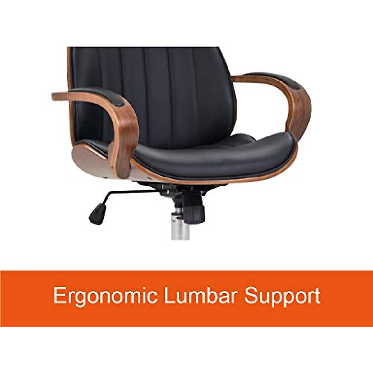 IDS Home Contemporary Walnut Wood Executive Swivel Ergonomic with Arms Office Furniture Bentwood Mid Back Desk Chair, Black