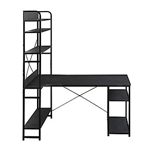 Henf Computer Desk with Bookshelf, Office Writing Desk with Desktop Display Shelves, MDF Metal Frame Modern Large Office Desk with Bookshelf Writing Table Study Workstation, Black