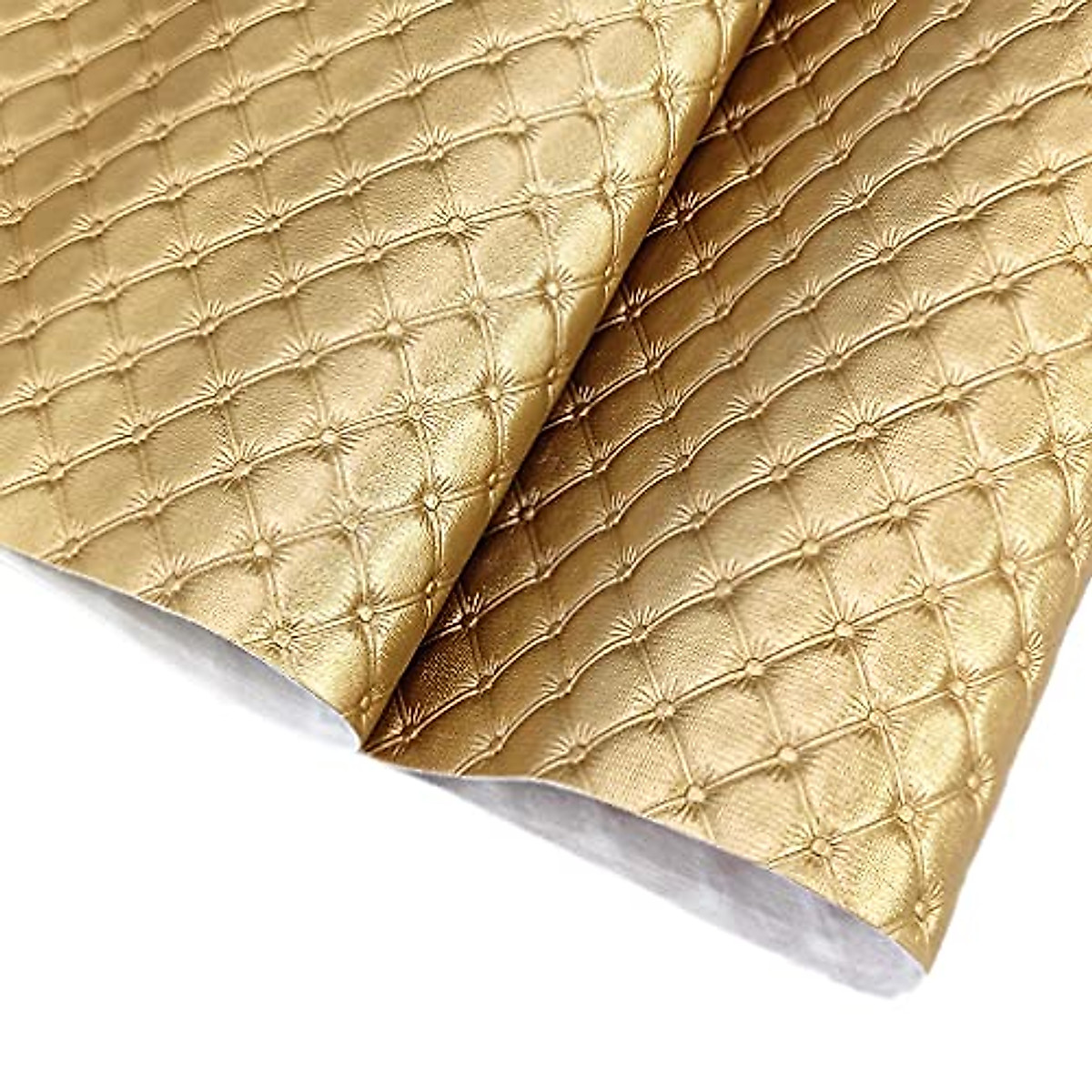 HYANG Embossed Geometric Diamond PU Gold Faux Leather Sheets 1 Roll 12"X53"(30cmX135cm), Faux Leather Very Suitable for Crafts Making Leather Earrings, Bows, Handbag ，Sewing