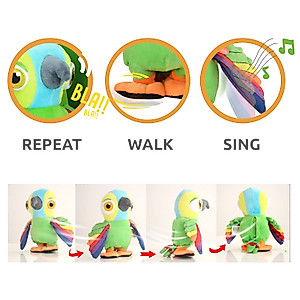 La Granja De Zenon - 20CM Interactive Parrot Pepe - Musical Plush - Repeat, Walk and Play Songs - El Reino Infantil