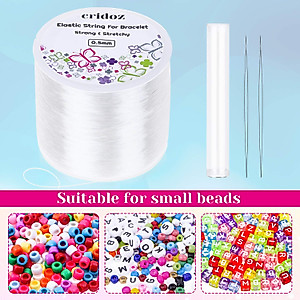 Stretchy String for Bracelets, Cridoz 0.5mm Clear Elastic String Stretch Cord Jewelry Bead Bracelet String with 2 Pcs Beading Needles for Seed Beads, Pony Beads, Bracelets and Jewelry Making