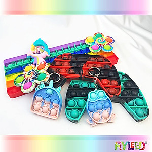 RYLEED 8 Pack Pops Fidget Toys, It is Includes( 2 Game Controller Gamepad Shape+ 2 Small Poppit Keychain+ 2 Fidget Spinner Toys+ 1 Keyboard Shape+ 1 Rocket Shape Snap Toy)