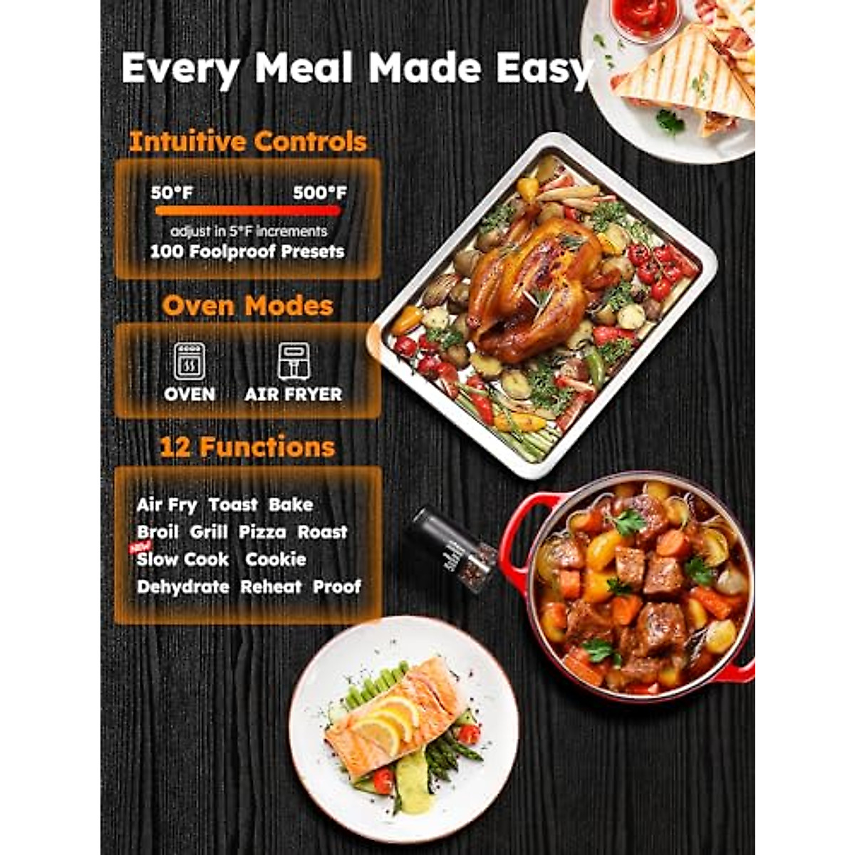 Nuwave Bravo Pro Smart Toaster Oven Countertop, True Air Fryer Combo w/Improved 100% Convection, 35% Crispier, 112 Presets, Customizable Pizza Zones, Integrated Probe, PFAS Free, 30QT, Stainless Steel