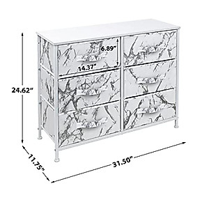 Sorbus Dresser with 6 Drawers - Furniture Storage Chest Tower Unit for Bedroom, Hallway, Closet, Office Organization - Steel Frame, Wood Top, Easy Pull Fabric Bins (Marble White – White Frame)