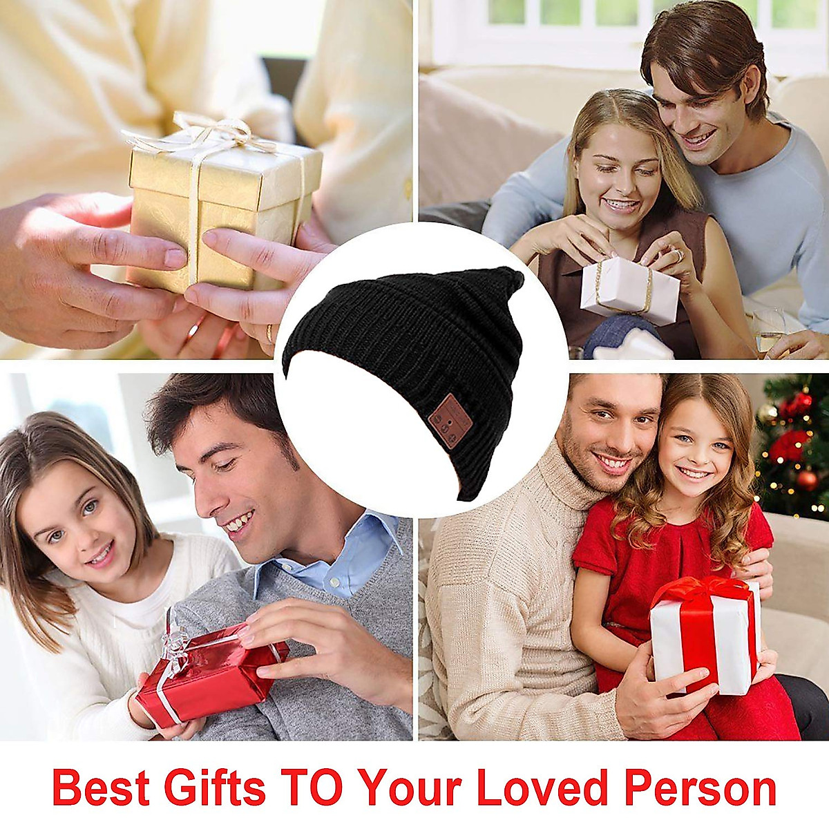 Wireless Beanie Hat V5.0 Beanie Headset Music Hat Wireless Stereo Headphones Built-in Speaker Winter Cap Knit Hat Stocking Stuffer Gifts for Men Women Boys Girls (A)