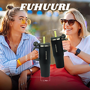 FUHUURI 40oz Stainless Steel Tumbler with Handle,Straw Lid,Double Wall Insulated, Keep Drinks Cold or Hot,Cupholder Friendly (Black grey)