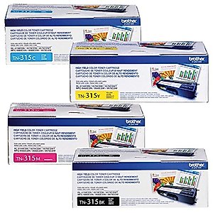Brother Genuine TN315BK, TN315C, TN315M, TN315Y High Yield Color Laser Black, Cyan, Magenta and Yellow Toner Cartridge Set