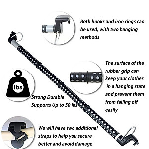 Owl Focus Adjustable Car Clothes Hanger Bar, Telescopic Clothes Rod for Car with Stainless Steel Hook, Protable Extensile Car Clothes Rack for Travel, Suitable for SUV,RV,Truck,Road Travelers,Jeep