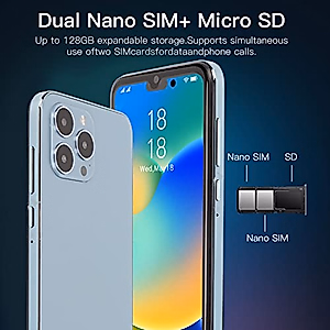 I14pro Cellphone, 6.1in 1440X3200 HD Screen, 4GB RAM 32GB ROM, 6800mAh Battery, with Face Recognition Function, 16MP Rear 8MP Front, Unlocked Smartphone for Android 11.0(USA)