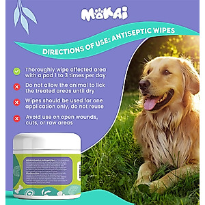 MOKAI Antiseptic Wipes for Dogs Cats and Horses | Dog Chlorhexidine Wipes with Ketoconazole Dermatological Pads Hot Spots Itchy Paws Skin Rashes
