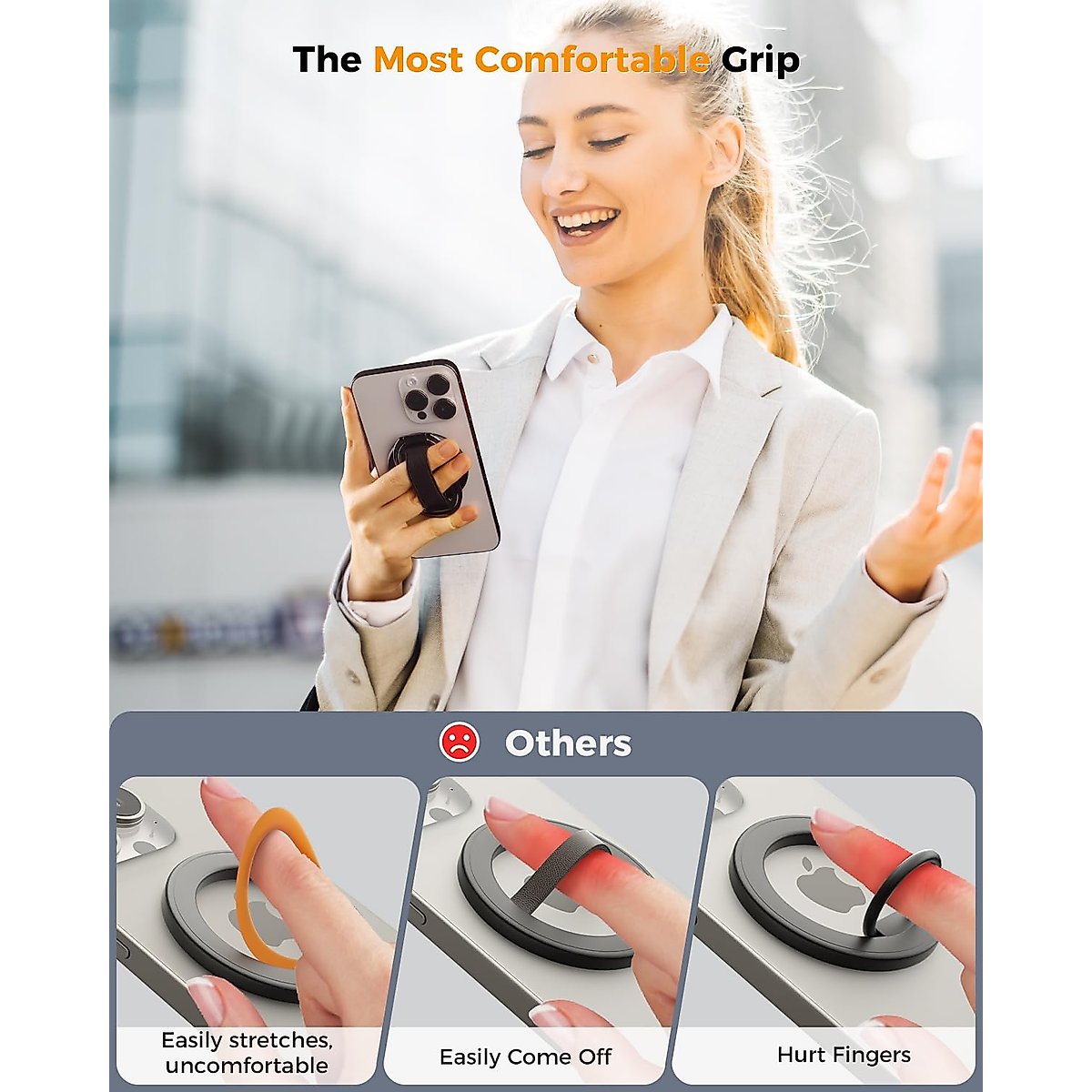 [2025 Newest] SUPERONE for MagSafe Phone Grip for MagSafe Kickstand Compatible with MagSafe Finger Loop, 4-in-1 Phone Ring Holder Strap for MagSafe iPhone 16/15/14/13/12 Series