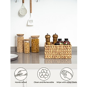 StorageWorks Wicker Flatware Organizer, Hand Woven Water Hyacinth Cutlery Holder for Countertop with Handle, 1 Pack